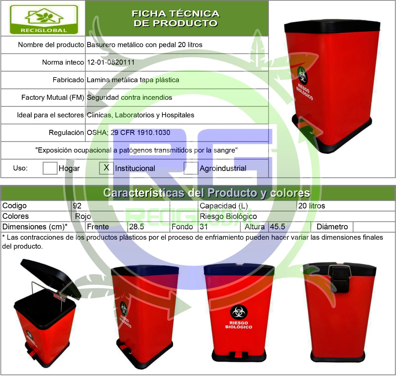 BASURERO ACERO INOXIDABLE 20 LTS ROJO COD. 92 – Basureros para ...