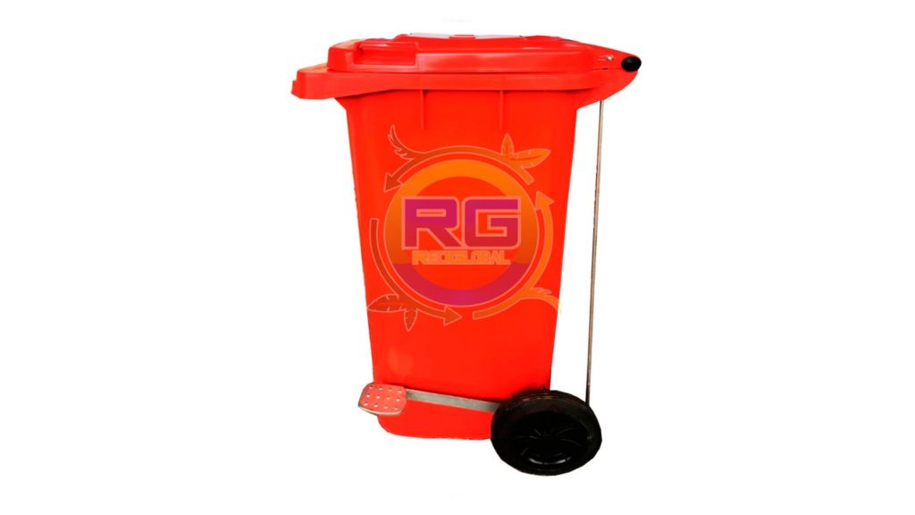 BASURERO RIESGO BIOLOGICO CON RUEDAS Y PEDAL DE 120 LTS ROJO COD. 60 ...