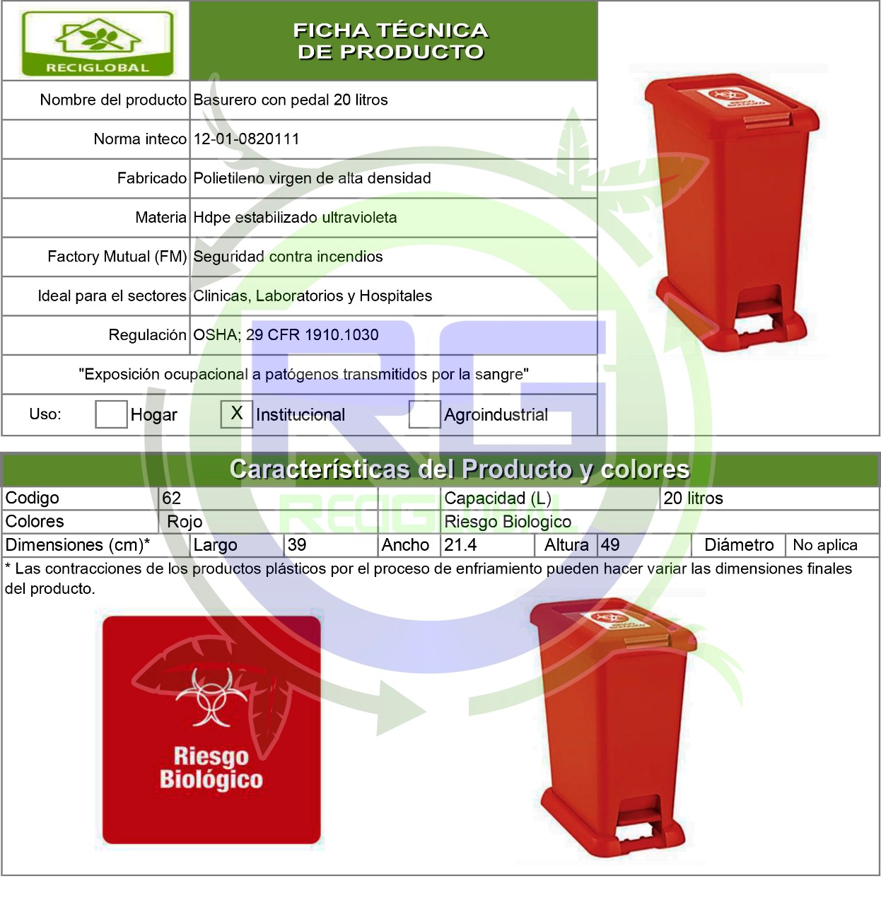 BASURERO CON PEDAL 20 LTS COLOR ROJO LTS COD. 62 – Basureros para ... BASURERO CON PEDAL 20 LTS COLOR ROJO LTS COD. 62 – Basureros para ...
