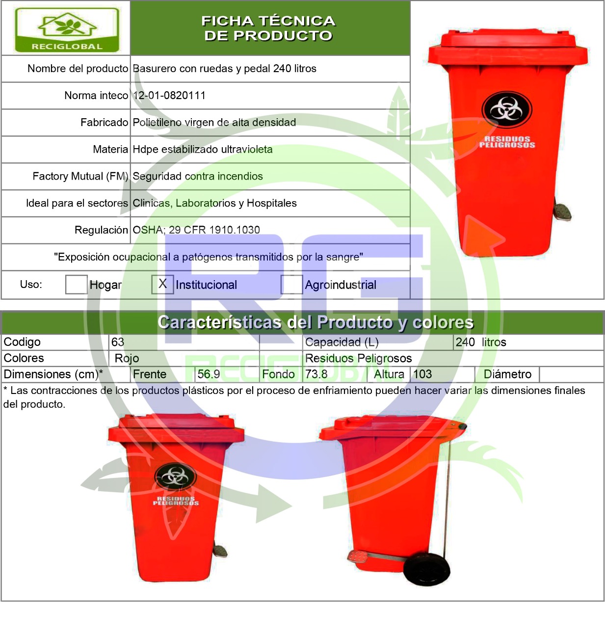 BASURERO 240 LTS CON RUEDAS Y PEDAL COLOR ROJO COD. 63 – Basureros para ... BASURERO 240 LTS CON RUEDAS Y PEDAL COLOR ROJO COD. 63 – Basureros para ...