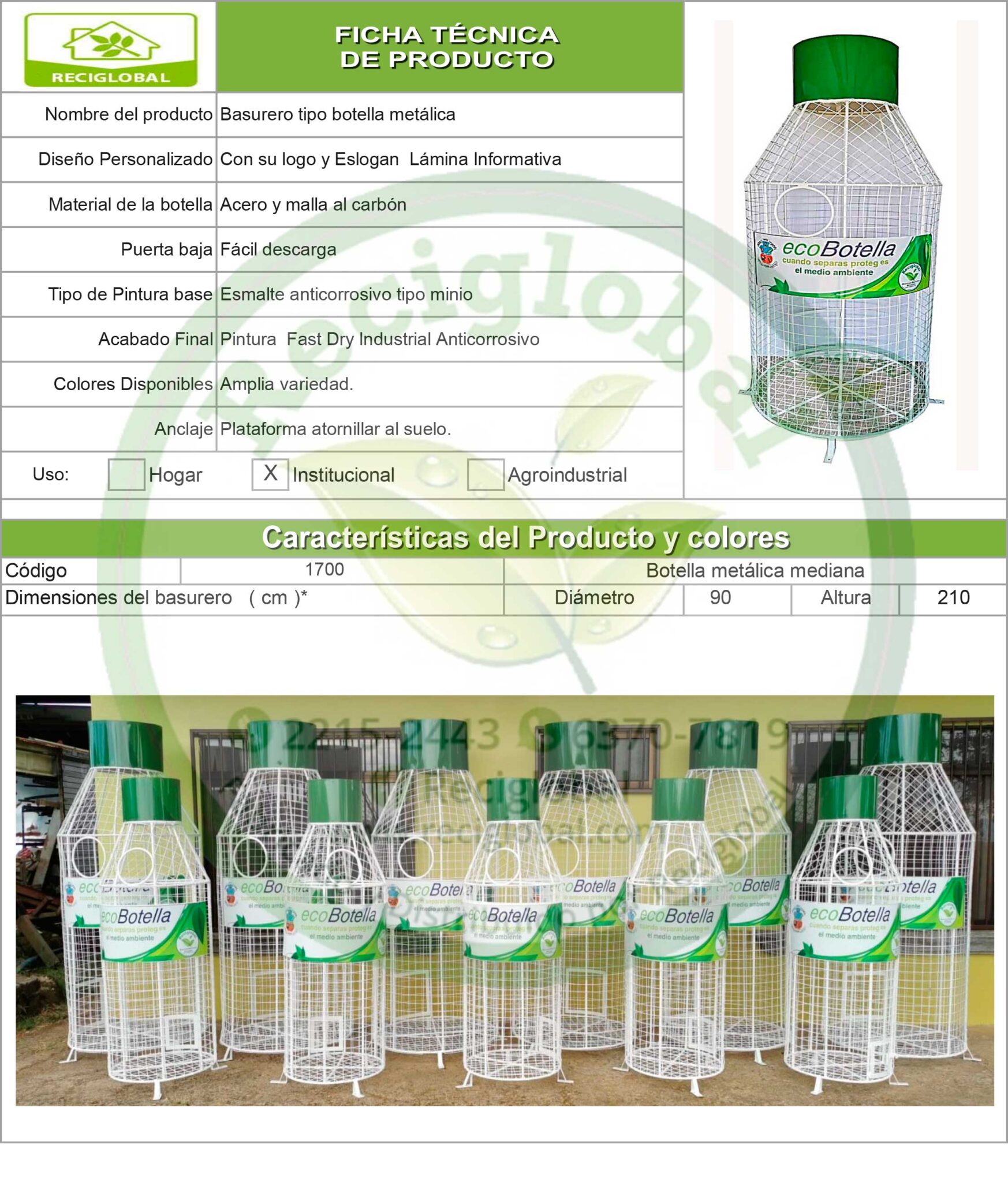 ECO BOTELLA METALICA MEDIANA COD.1700 – Basureros para Reciclaje y ...